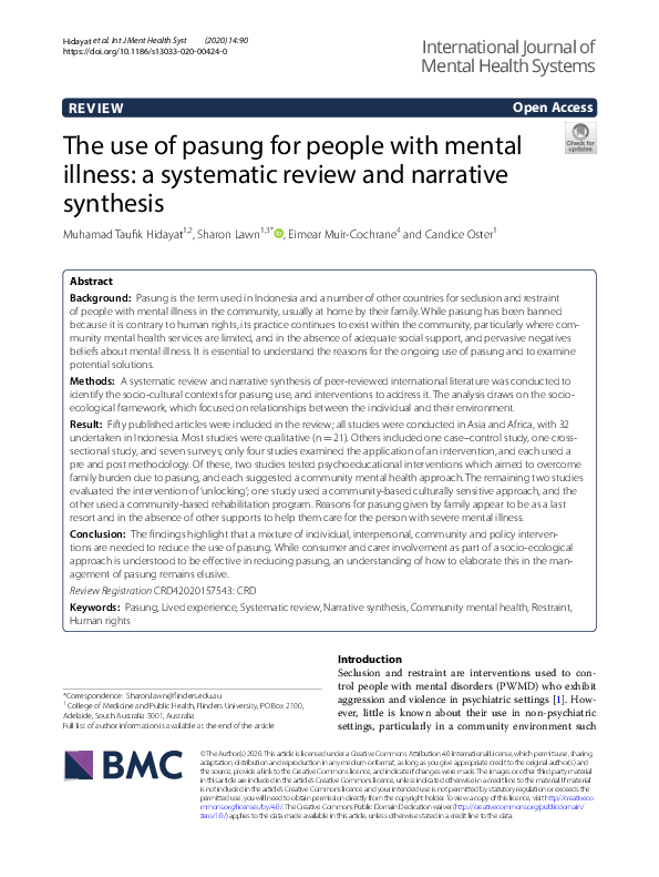 (PDF) The use of pasung for people with mental illness: a systematic ...
