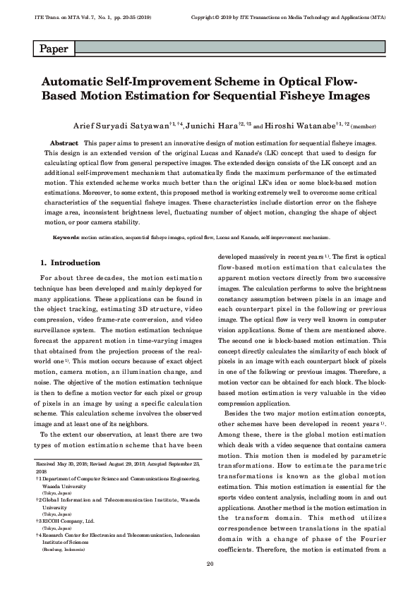 (PDF) Motion Estimation for Sequential Fisheye Images by Extending Optical Flow Concept | Arief ...