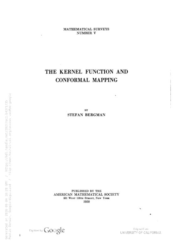 (PDF) The kernel function and conformal mapping