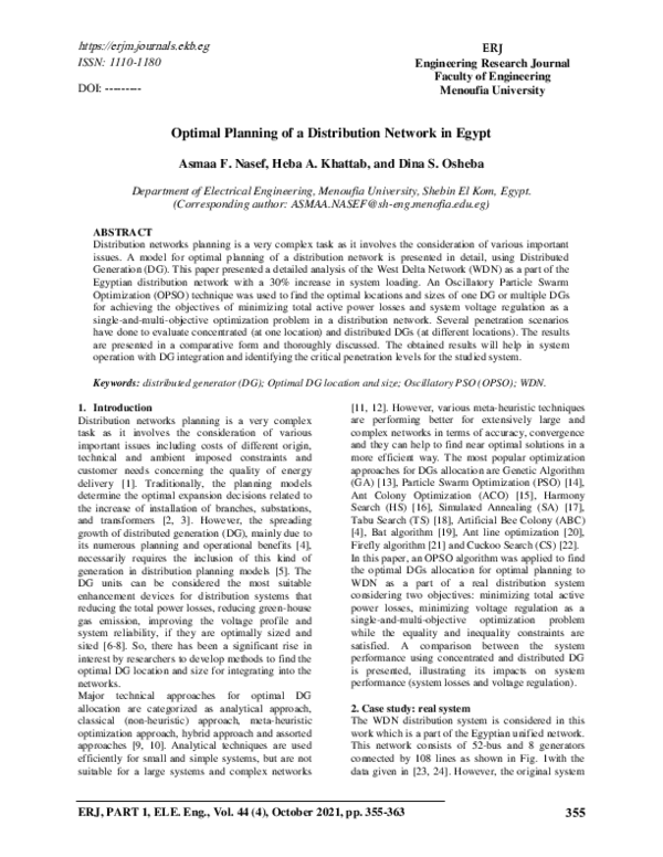 (PDF) Optimal Planning of a Distribution Network in Egypt