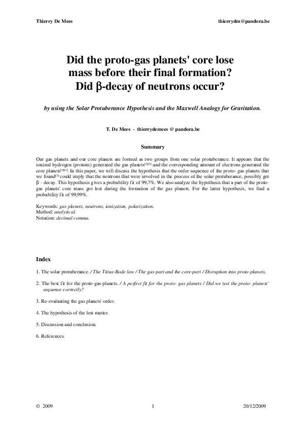 (PDF) Did the proto-gas planets' core lose mass before their final ...