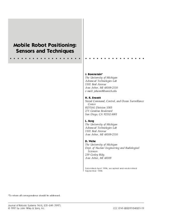 (PDF) Mobile robot positioning: Sensors and techniques