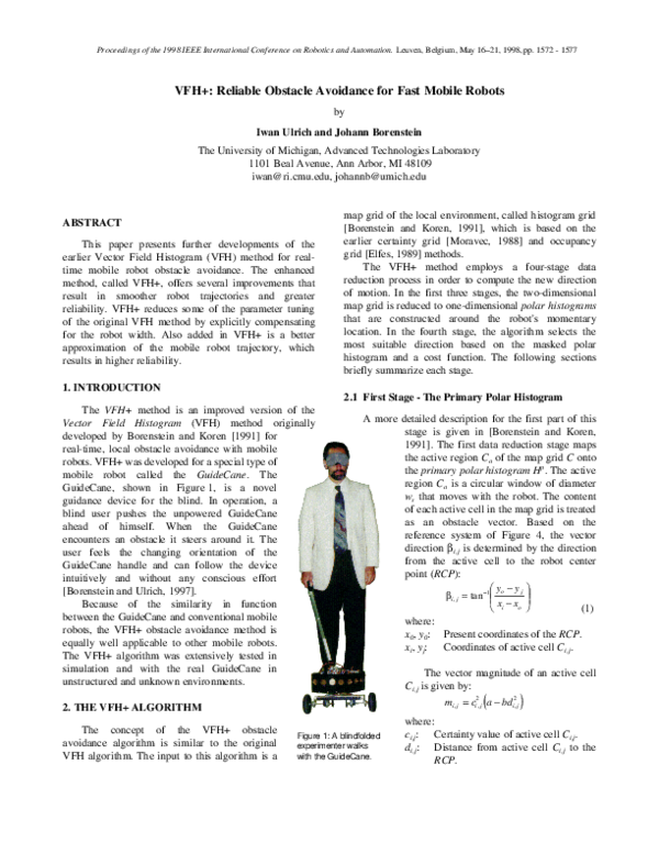 (PDF) VFH+: reliable obstacle avoidance for fast mobile robots