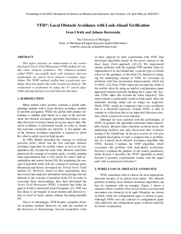 (PDF) VFH/sup */: local obstacle avoidance with look-ahead verification