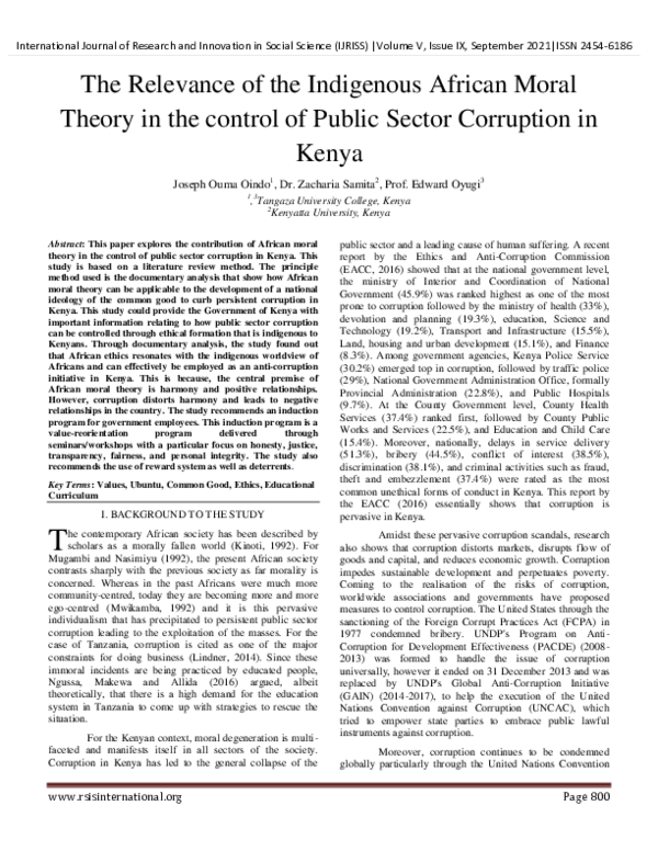 (PDF) The Relevance of the Indigenous African Moral Theory in the ...