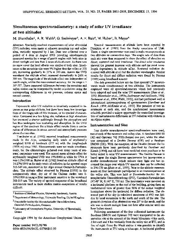 (PDF) Simultaneous spectroradiometry: A study of solar UV irradiance at ...