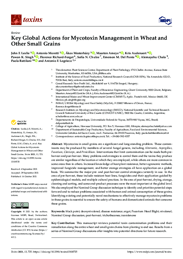 (PDF) Key Global Actions for Mycotoxin Management in Wheat and Other Small Grains