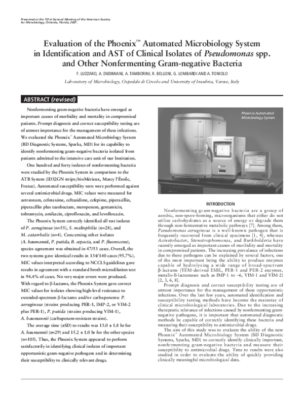 (PDF) Evaluation of the Phoenix™ Automated Microbiology System in ...