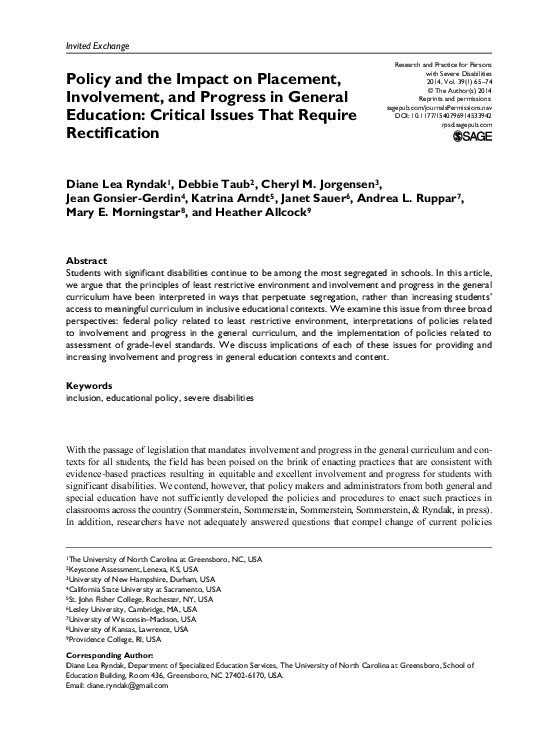 (PDF) Policy and the Impact on Placement, Involvement, and Progress in ...
