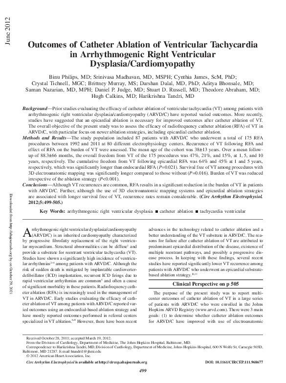 (PDF) Outcomes of catheter ablation of ventricular tachycardia in ...