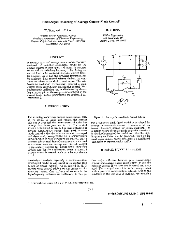 (PDF) Small-signal modeling of average current-mode control