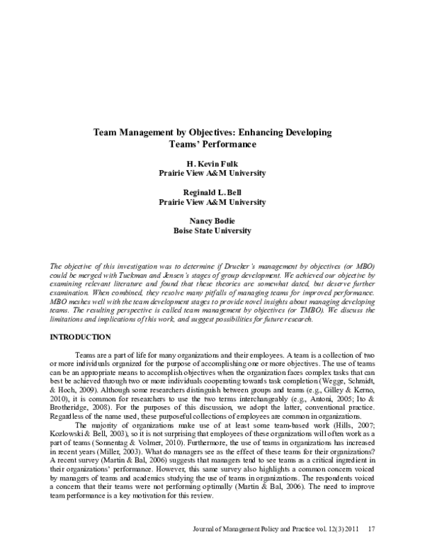 (PDF) Team Management by Objectives: Enhancing Developing Teams ...