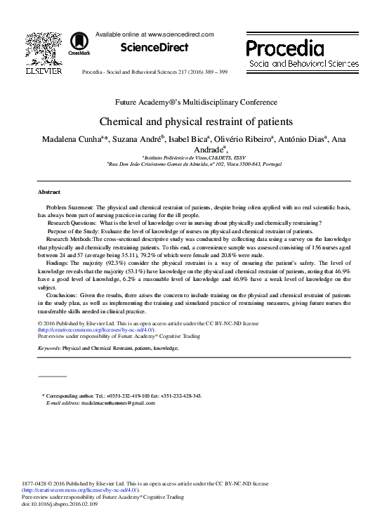 (PDF) Chemical and Physical Restraint of Patients