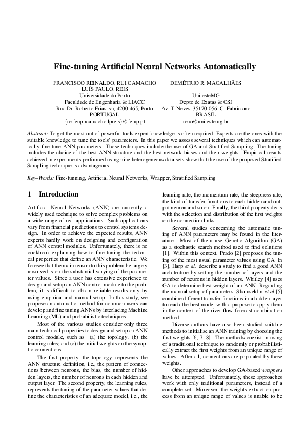 (PDF) Fine-tuning Artificial Neural Networks Automatically