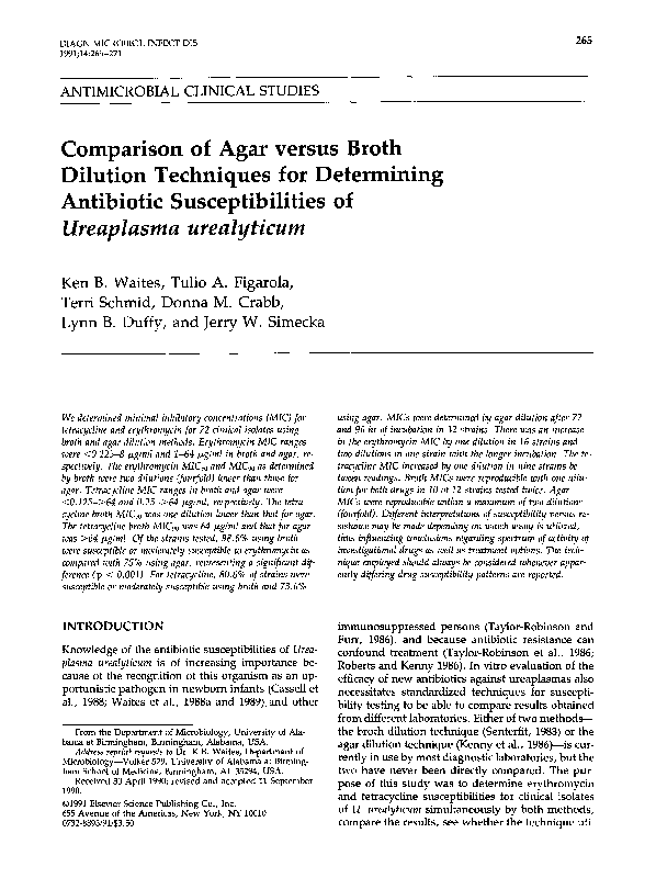 (PDF) Comparison of agar versus broth dilution techniques for ...
