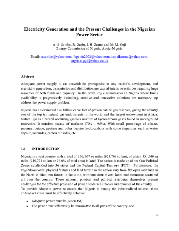 Pdf Electricity Generation And The Present Challenges In The Nigerian Power Sector