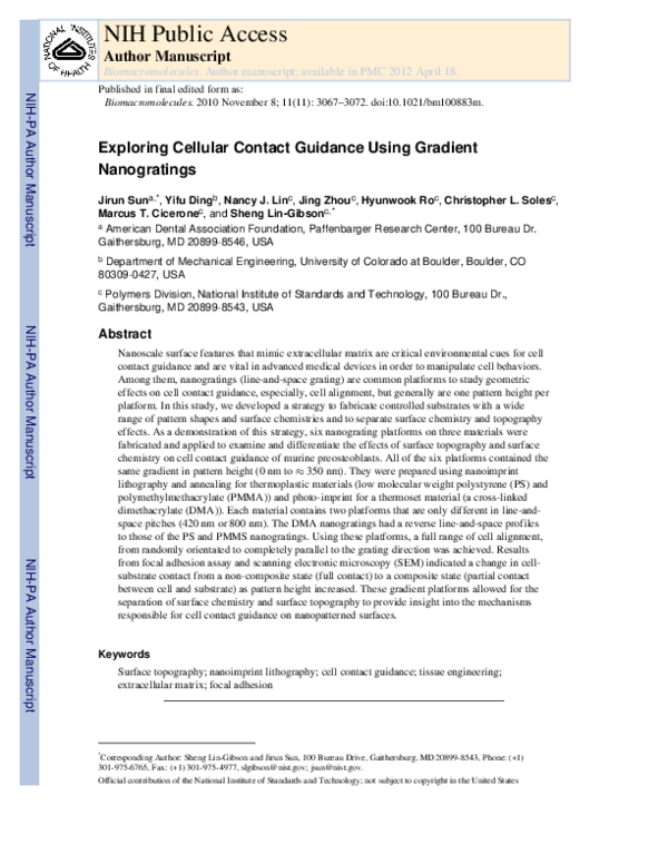 (PDF) Exploring Cellular Contact Guidance Using Gradient Nanogratings