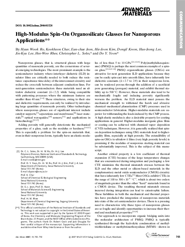 (PDF) High‐Modulus Spin‐On Organosilicate Glasses for Nanoporous ...