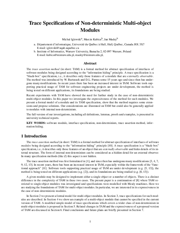 (PDF) Trace specifications of non-deterministic multi-object modules
