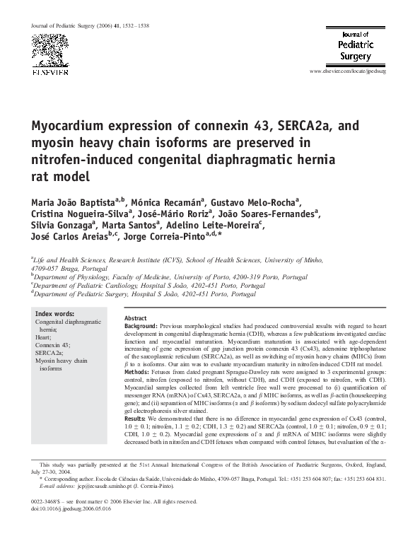 (PDF) Myocardium expression of connexin 43, SERCA2a, and myosin heavy ...