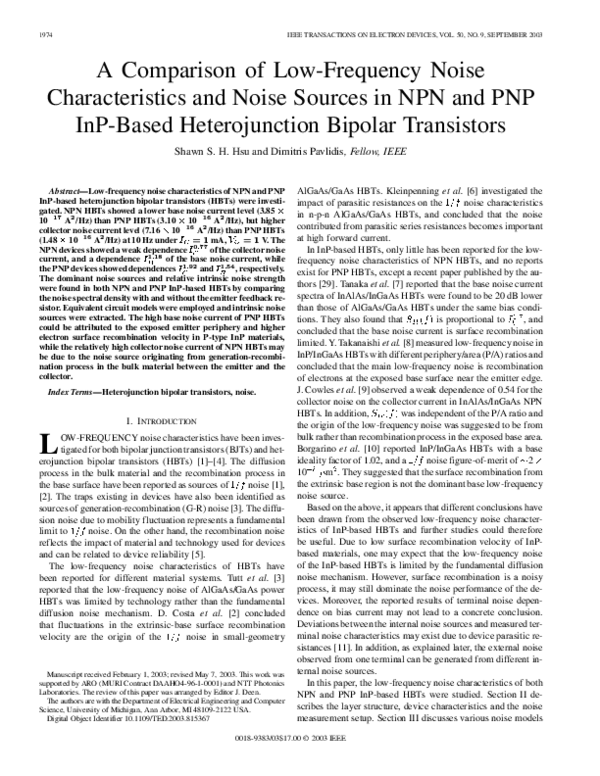 (PDF) Noise Analysis in NPN vs PNP InP HBTs
