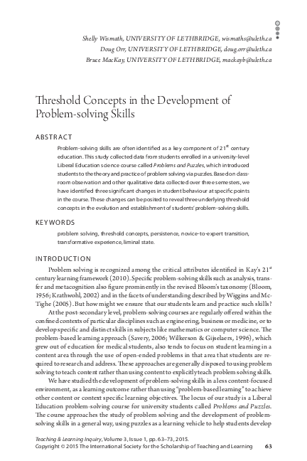 (PDF) Threshold Concepts in the Development of Problem-solving Skills