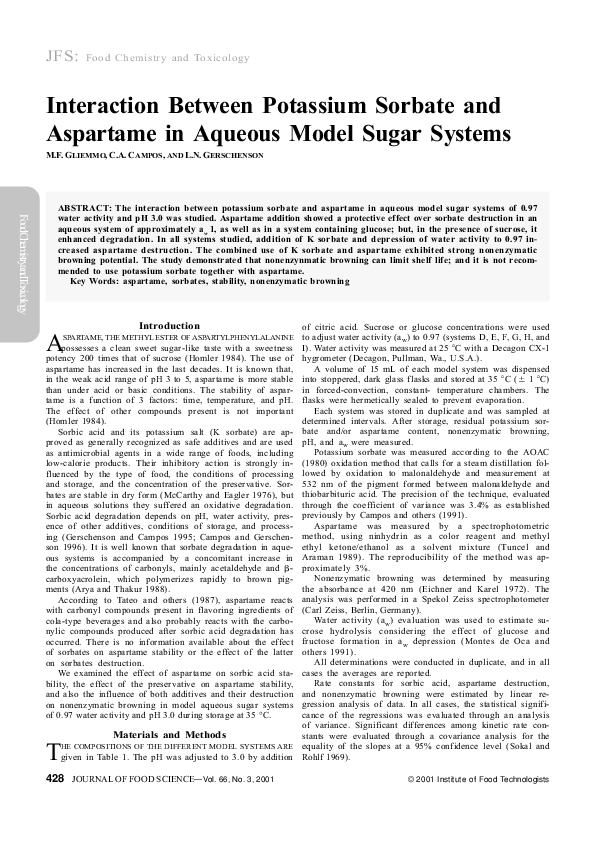 (PDF) Interaction Between Potassium Sorbate and Aspartame in Aqueous ...