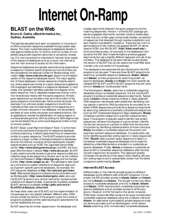 (PDF) BLAST on the Web