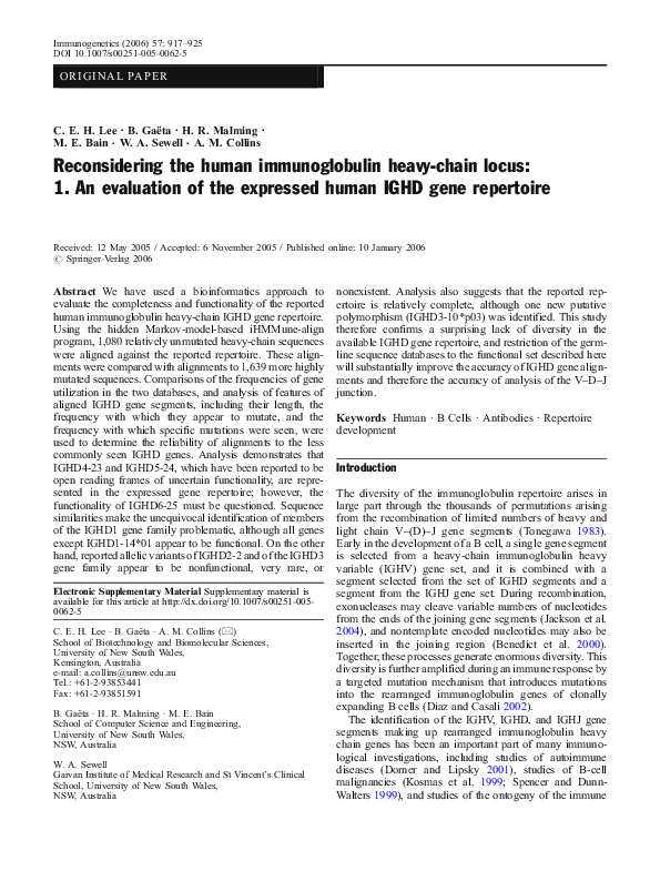 (PDF) Reconsidering the human immunoglobulin heavy-chain locus