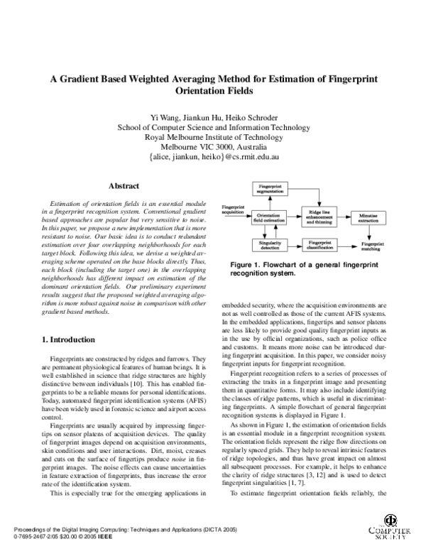 Pdf A Gradient Based Weighted Averaging Method For Estimation Of Fingerprint Orientation Fields