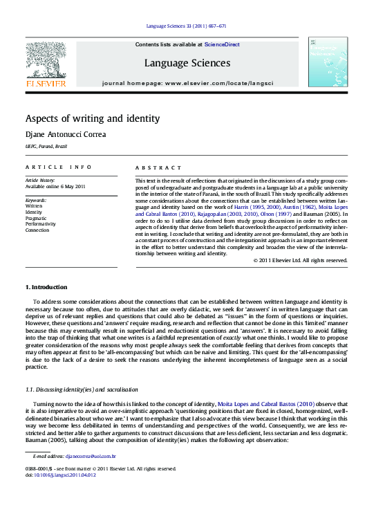 (PDF) Aspects of writing and identity