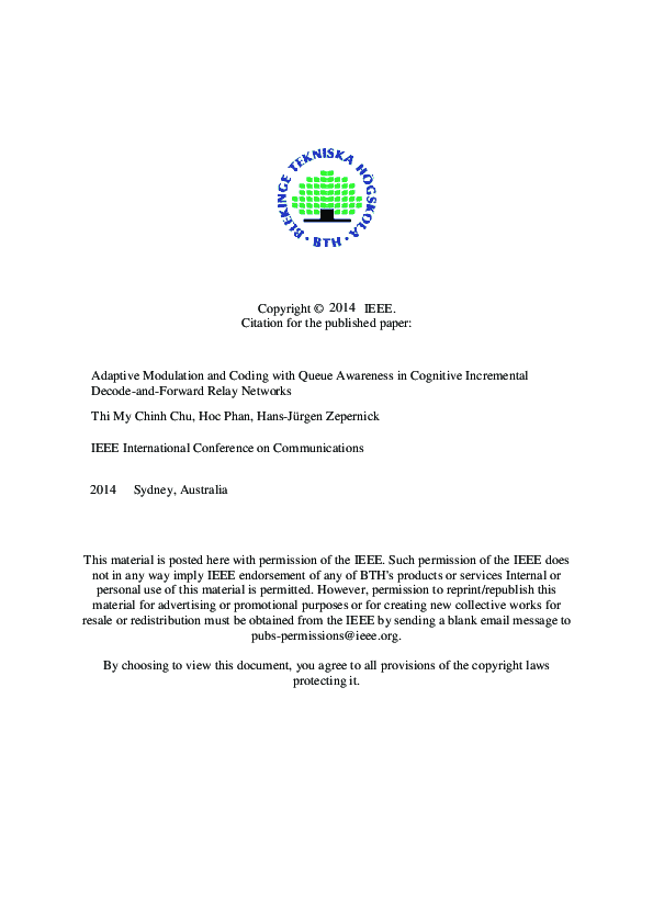 Pdf Adaptive Modulation And Coding With Queue Awareness In Cognitive Incremental Decode And