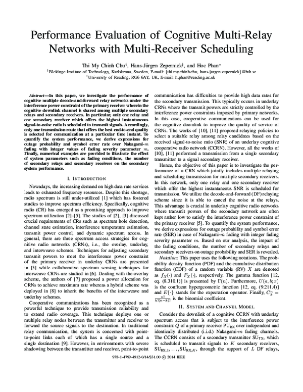 (PDF) Performance evaluation of cognitive multi-relay networks with multi-receiver scheduling