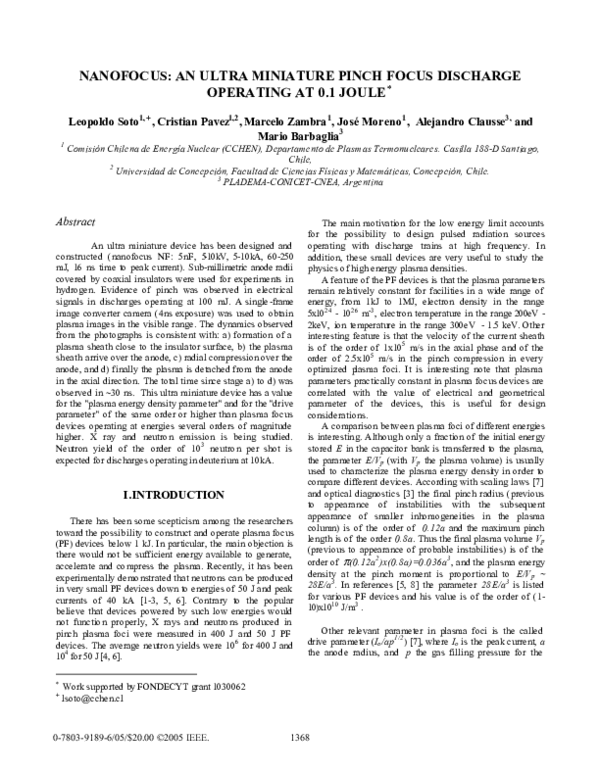 (PDF) Nanofocus: An Ultra Miniature Pinch Focus Discharge Operating at ...