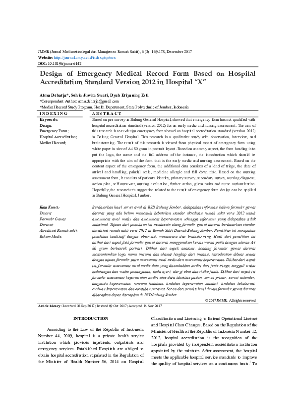 (PDF) Design of Emergency Medical Record Form Based On Hospital ...