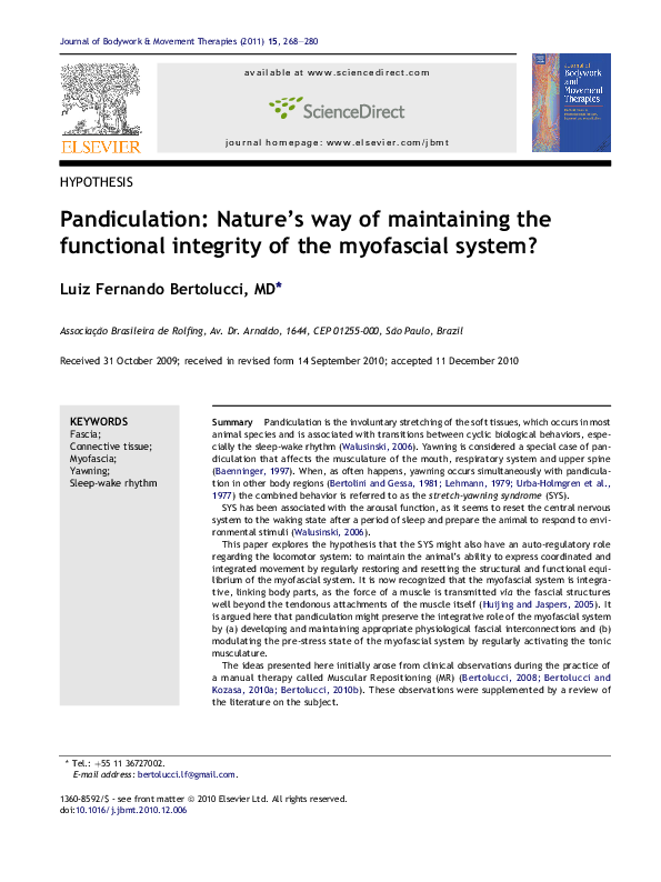 (PDF) Pandiculation: Nature's way of maintaining the functional ...