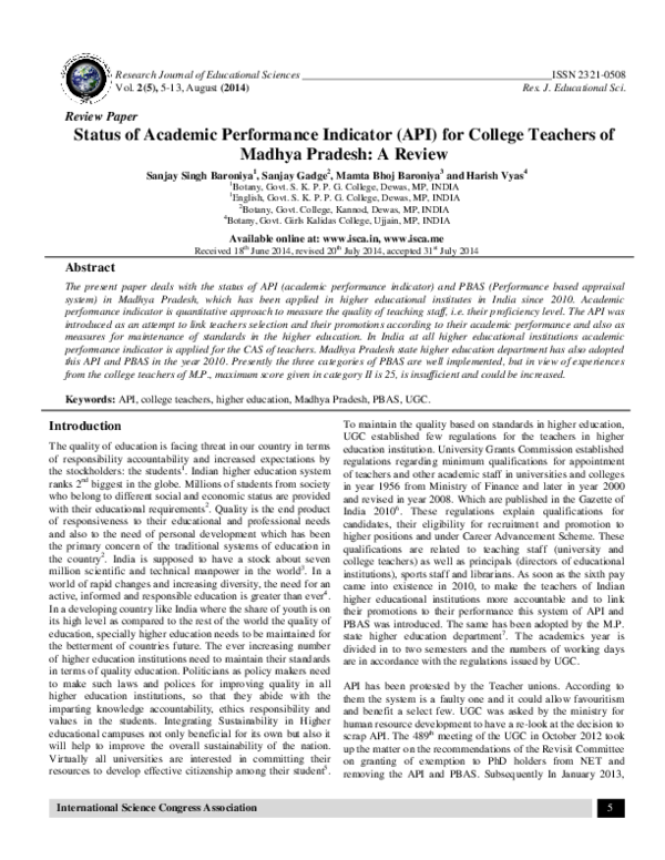 (PDF) Status of Academic Performance Indicator (API) for College ...