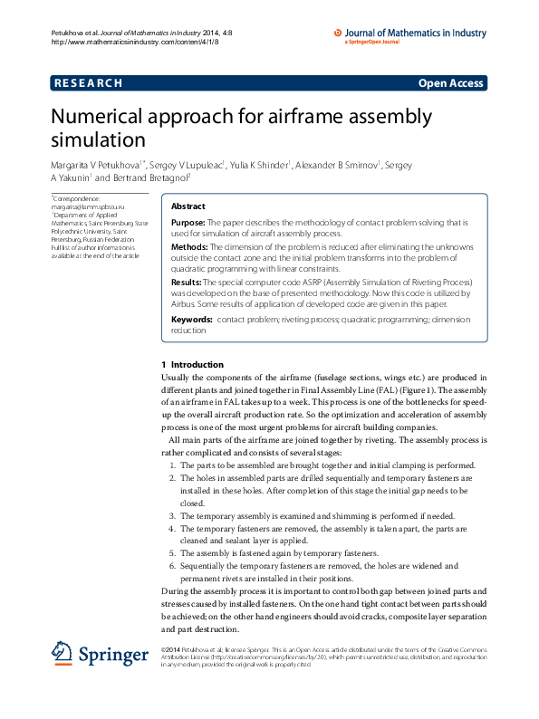 (PDF) Numerical approach for airframe assembly simulation | Sergey Lupuleac - Academia.edu
