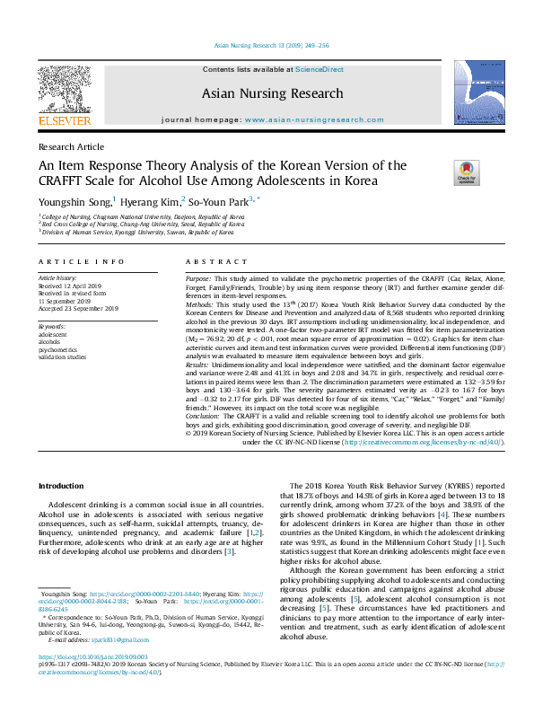 (PDF) An item response theory analysis of the Korean version of the ...