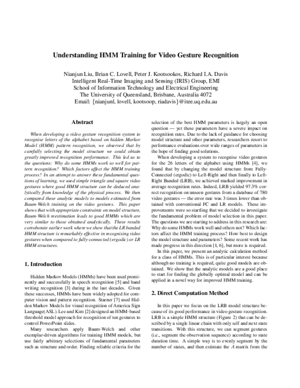 (PDF) Understanding HMM training for video gesture recognition