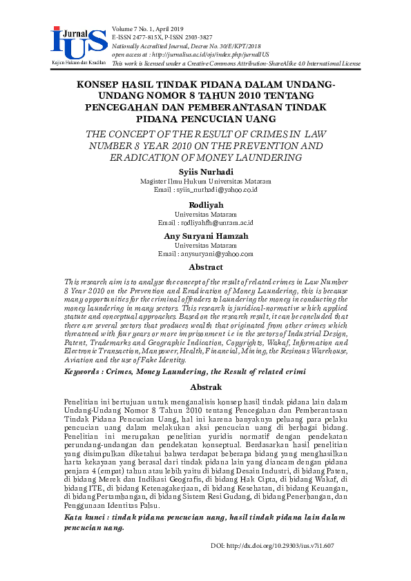 (PDF) Konsep Hasil Tindak Pidana Dalam Undang-Undang Nomor 8 Tahun 2010 ...