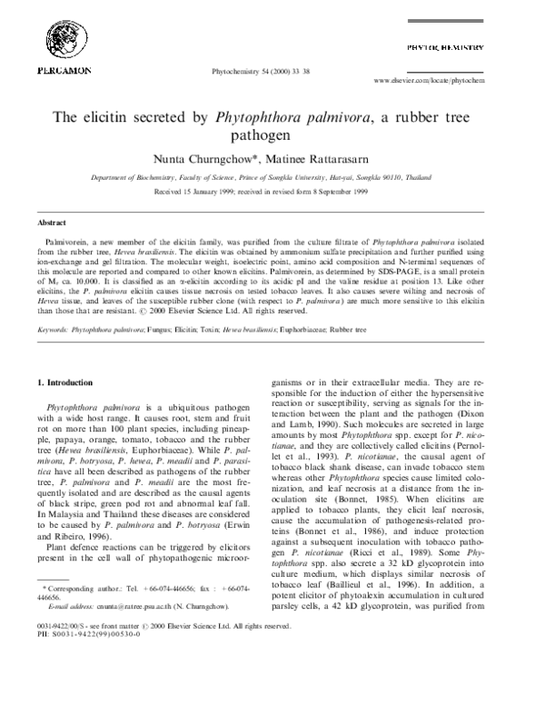 (PDF) The elicitin secreted by Phytophthora palmivora, a rubber tree ...