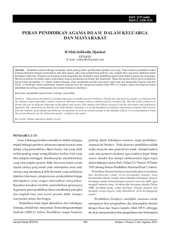 Pdf Peran Pendidikan Agama Islam Dalam Keluarga Dan Masyarakat