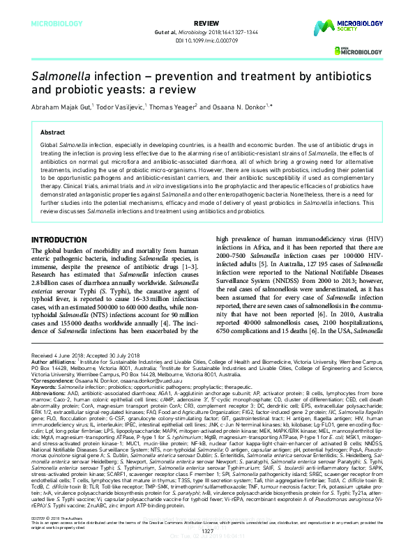 (PDF) Salmonella infection – prevention and treatment by antibiotics ...