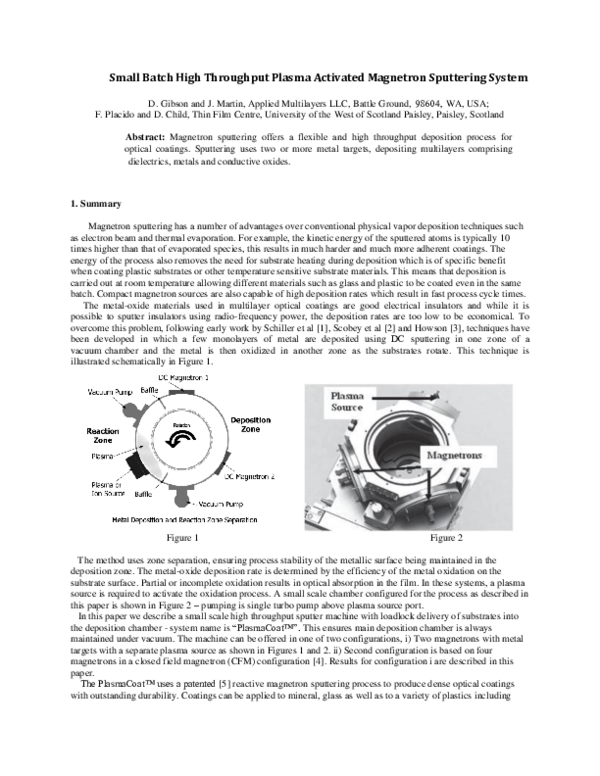 (PDF) Small Batch High Throughput Plasma Activated Magnetron Sputtering ...