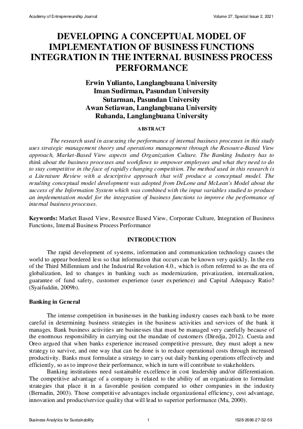 (PDF) Developing A Conceptual Model Of Implementation Of Business ...