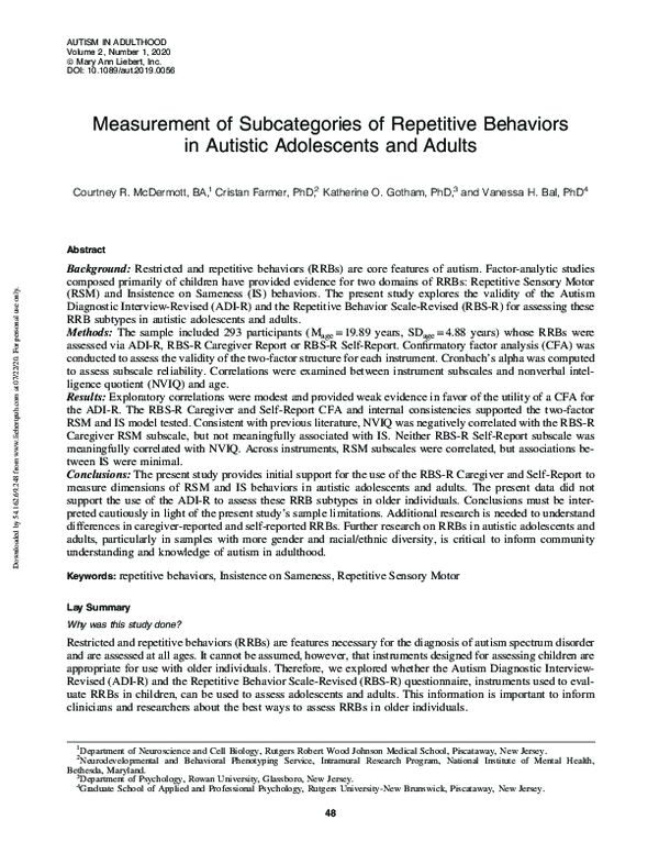 (PDF) Measurement of Subcategories of Repetitive Behaviors in Autistic ...