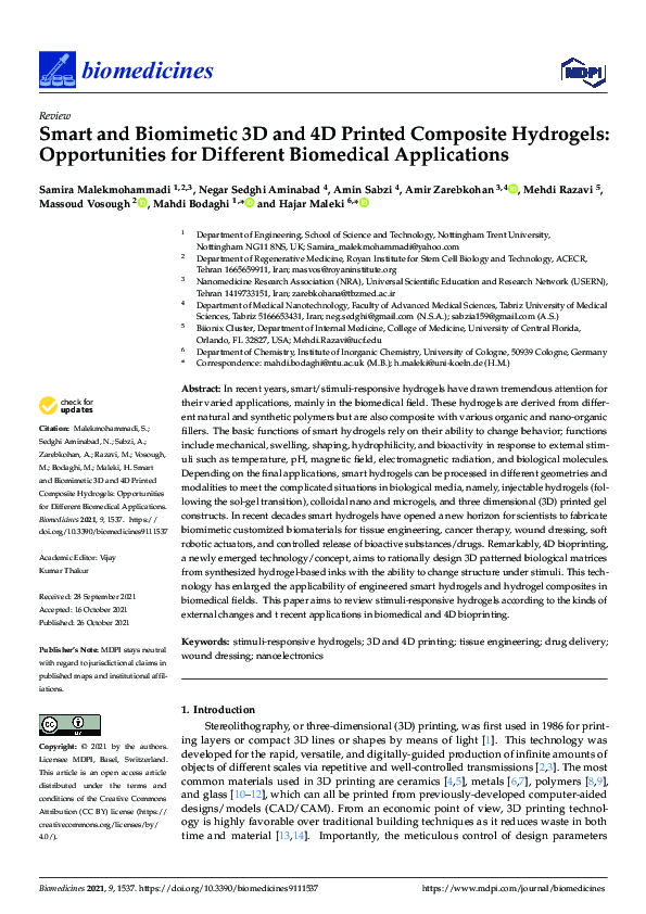 (PDF) Smart and Biomimetic 3D and 4D Printed Composite Hydrogels: Opportunities for Different ...