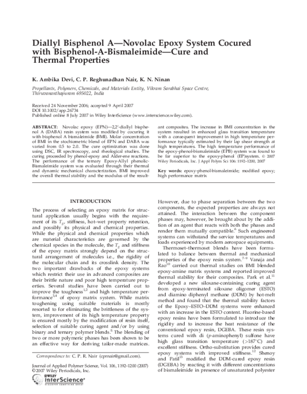(PDF) Diallyl bisphenol A novolac epoxy system cocured with bisphenol‐A ...