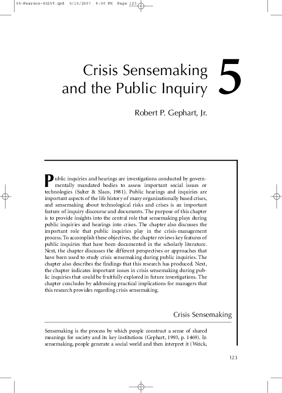 (PDF) Crisis Sensemaking and the Public Inquiry